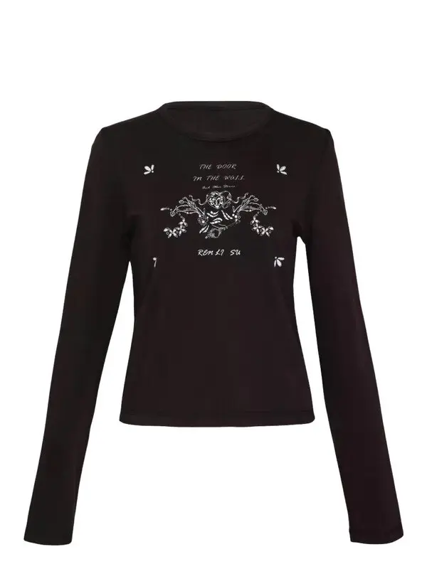 RENLI SU Graphic Print Long Sleeve T-shirt - Black