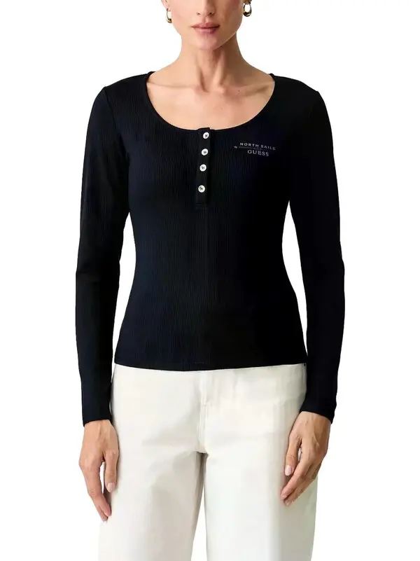 Guess Ribbed-knit Long-sleeve Top - Black