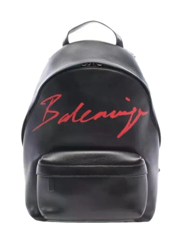 Balenciaga Leather Logo Print Backpack - Black
