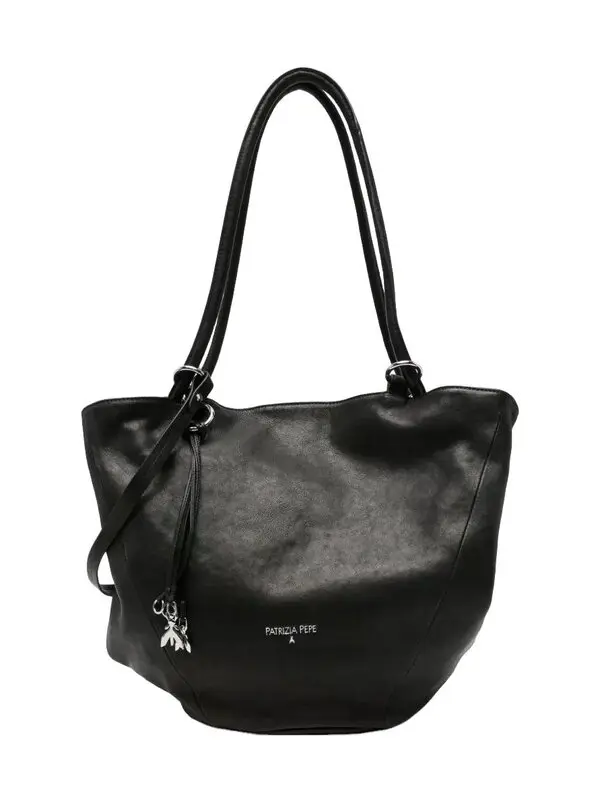 Patrizia Pepe Leather Shoulder Bag With Logo Plaque - Black