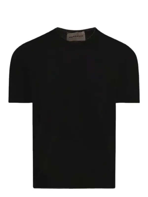 AMARANTO Linen Short Sleeve Sweater - Black