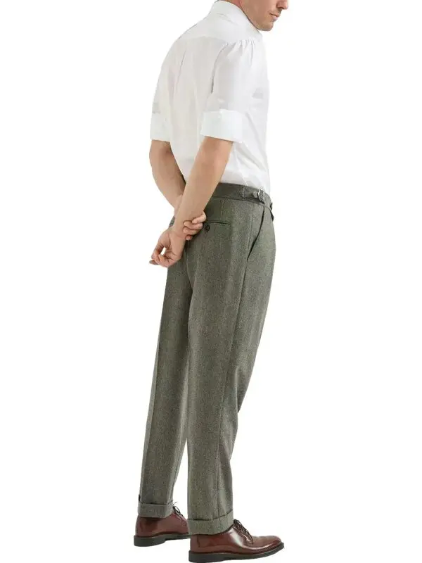Brunello Cucinelli Virgin Wool Flannel Double Pleat Trousers With Waist Tabs - Grey