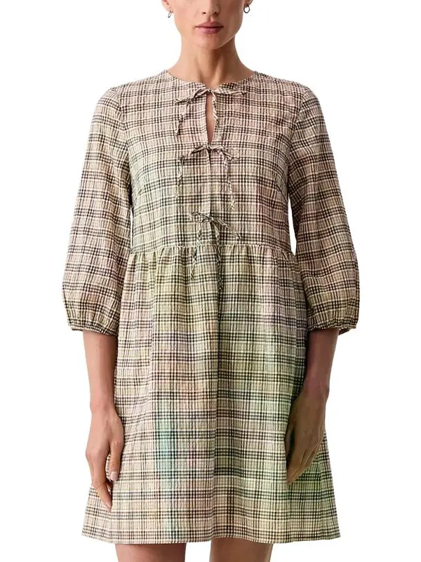 Marc O'polo Checked Tie-fastening Mini Dress - Neutrals
