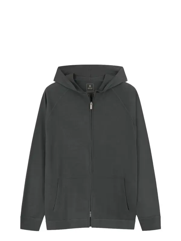 Boggi Milano Knitted Full-zip Hoodie In Superfine Merino Wool - Grey