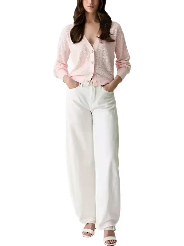 Guess Pointelle-knit Flower-button Cardigan - Pink