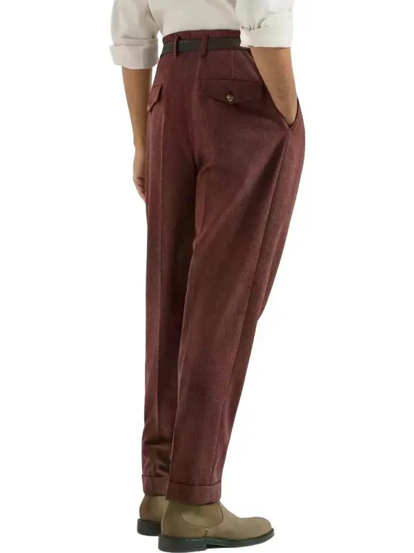 Brunello Cucinelli Virgin Wool And Cashmere Flannel Trousers With Double Pleats - Red