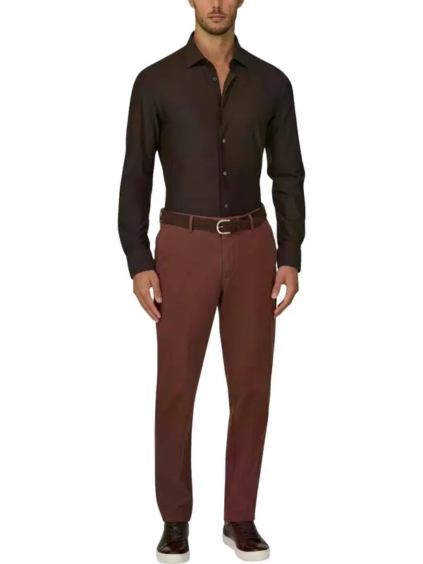 Boggi Milano Shirt In Stretch Nylon B Tech Slim Fit - Brown