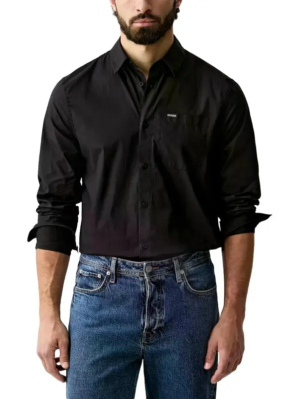 Guess Logo-patch Chest-pocket Shirt - Black
