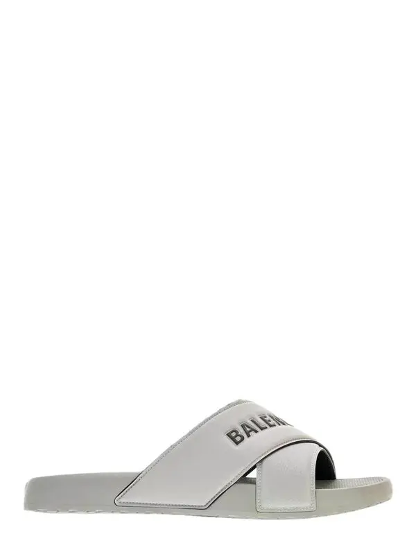 Balenciaga Logo-embossed Crossover Strap Slippers - Grey