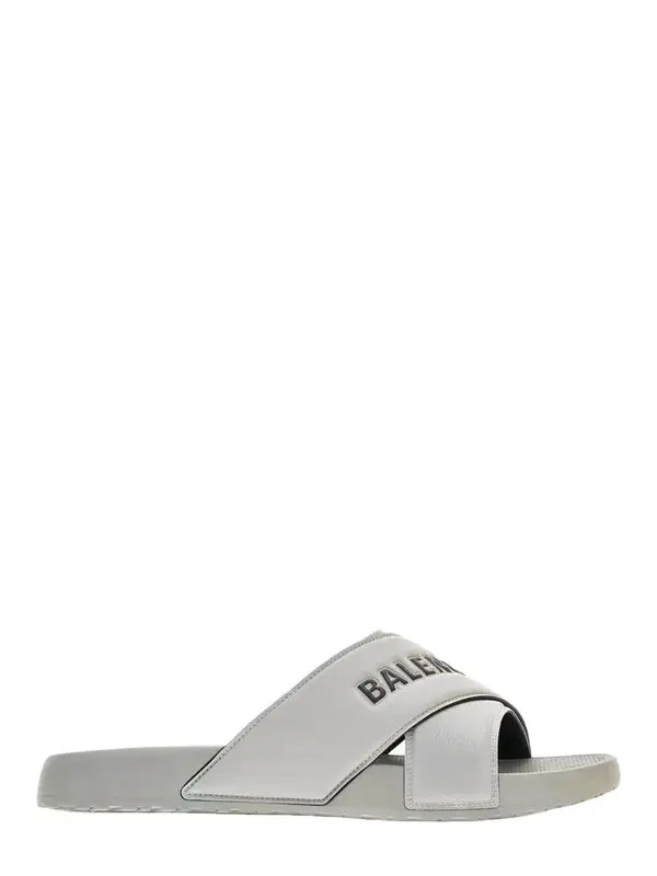 Balenciaga Logo-embossed Crossover Strap Slippers - Grey