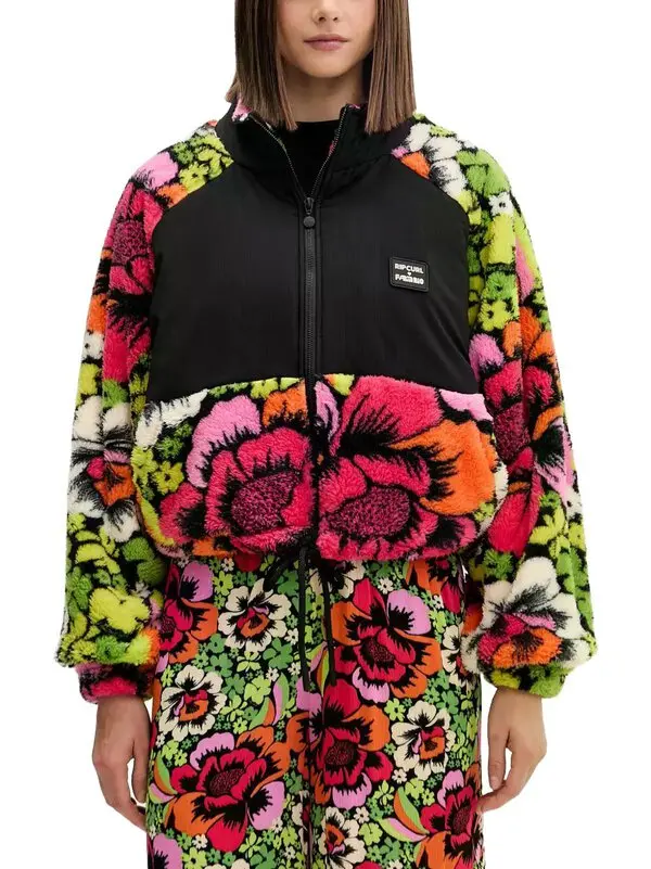 Rip Curl X Farm Rio Blooming Floral Print Fleece Panel Jacket - Black