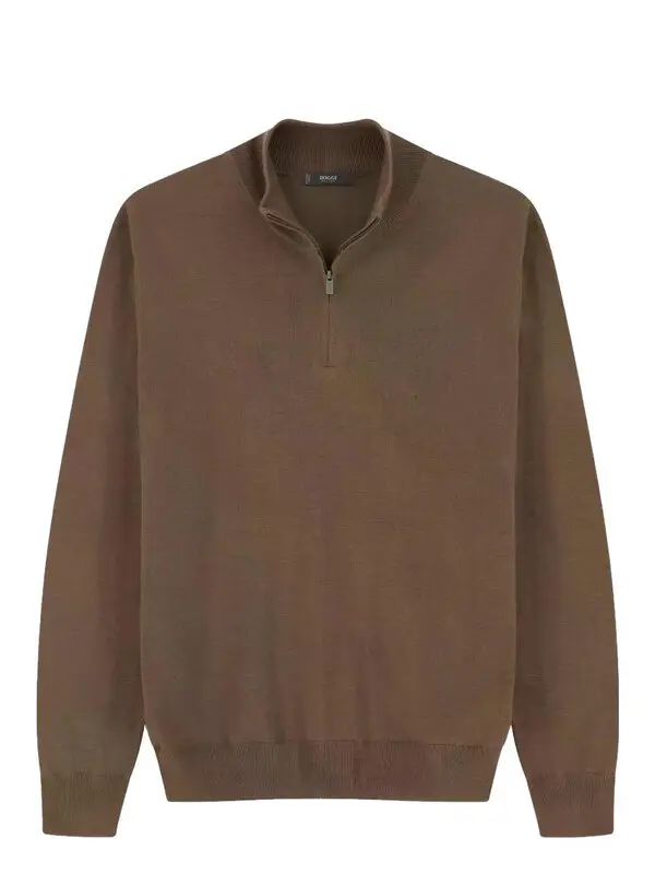 Boggi Milano Quarter-zip Jumper In Extrafine Merino Wool - Brown