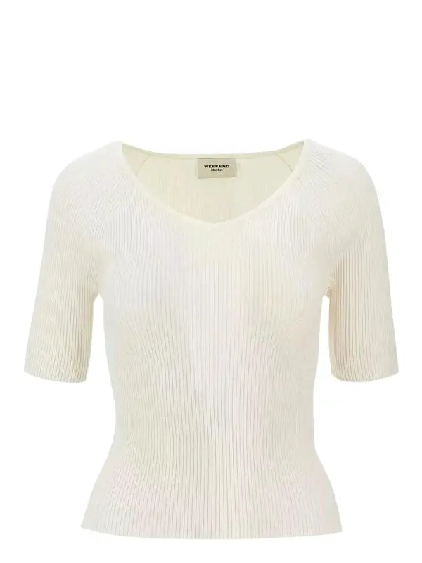 Max Mara Ribbed Knit V-neck Short-sleeve Sweater - Neutrals