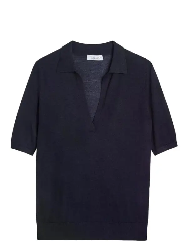 Gabriela Hearst Short-sleeve V-neck Polo Sweater - Blue