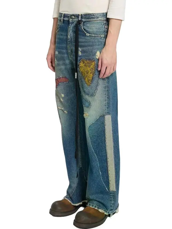 ANN DEMEULEMEESTER Distressed Patchwork Jeans - Blue