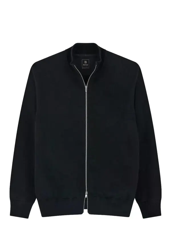 Boggi Milano Full-zip Jumper In Merino Wool Blend Wooltech - Blue