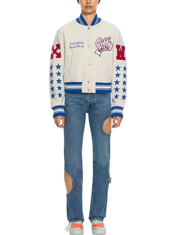 Off-White Embroidered Bomber Jacket - Neutrals