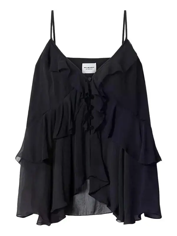 MARANT ETOILE Briara Ruffled Chiffon Top - Black