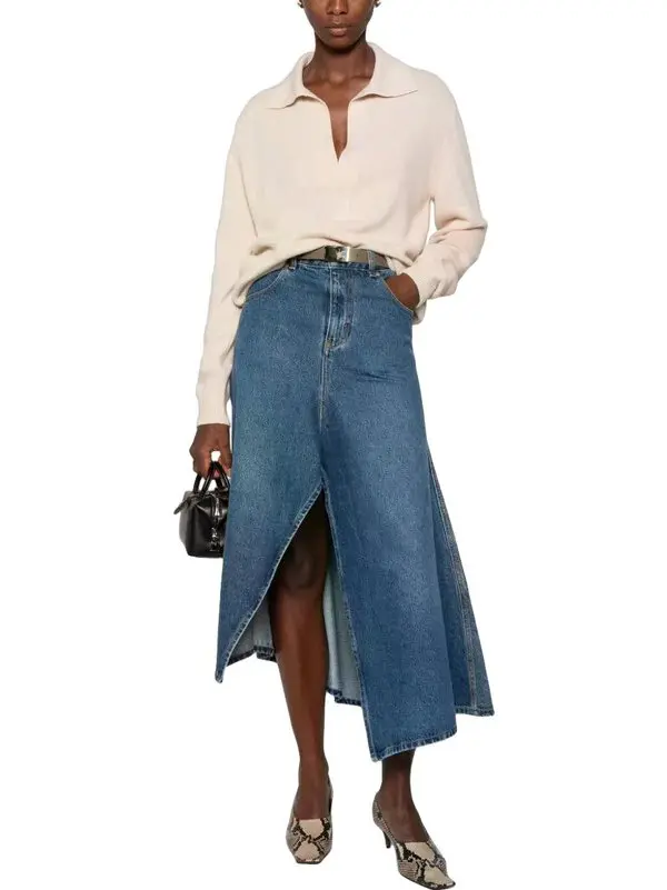 Victoria Beckham Asymmetric Hem Front Slit Denim Skirt - Blue