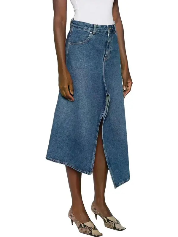 Victoria Beckham Asymmetric Hem Front Slit Denim Skirt - Blue