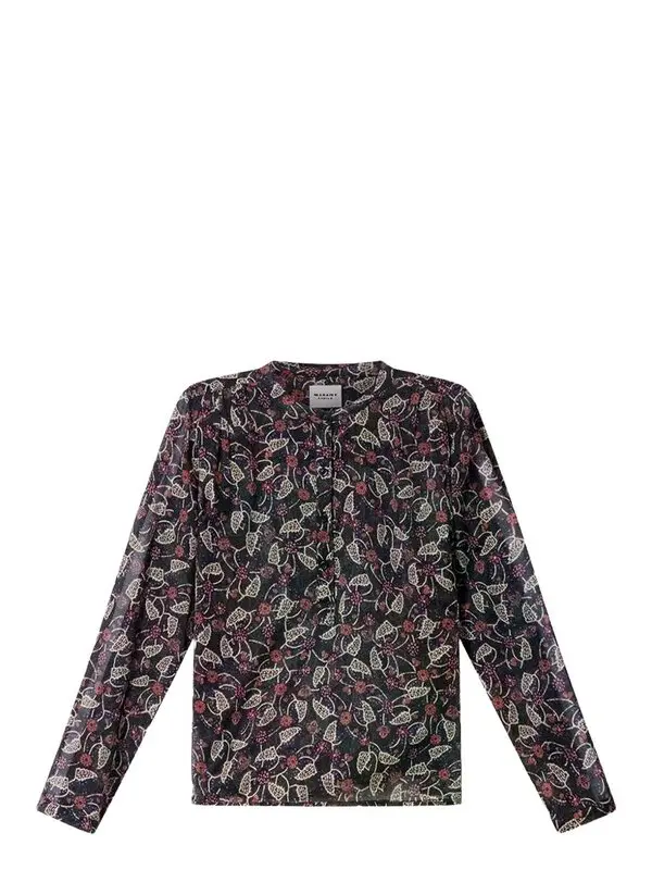 MARANT ETOILE Printed Cotton Voile Henley Top - Black