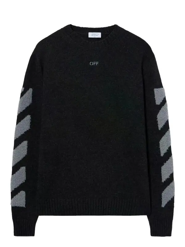 Off-White Diag Fuzzy-knit Crew Neck Sweater - Black