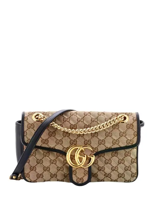 Gucci Gg Marmont Flap Bag Diagonal Quilted Gg Canvas With Leather Small Shoulder Bag - Black