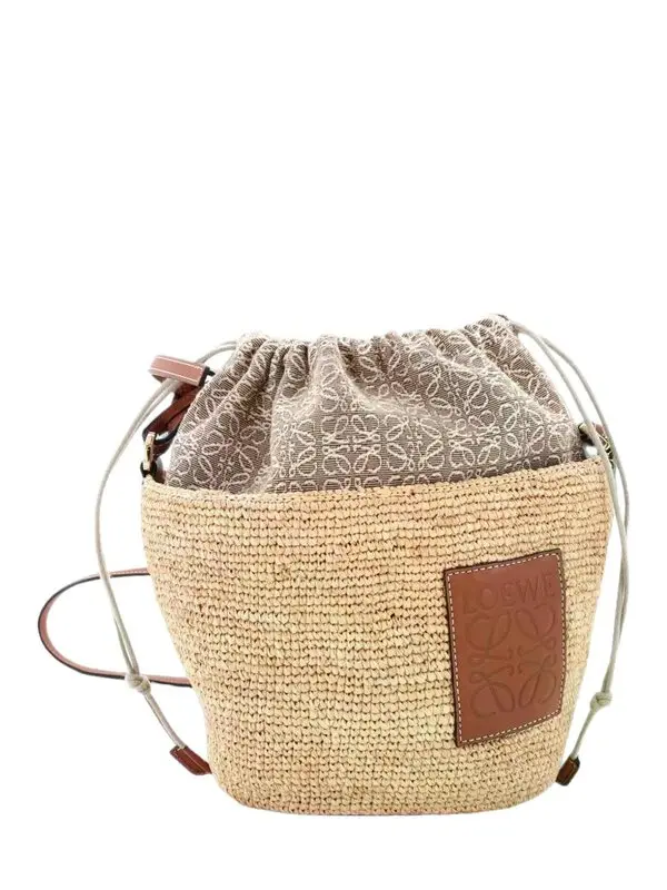 Loewe Woven Raffia And Leather Anagram Jacquard Bucket Bag - Brown