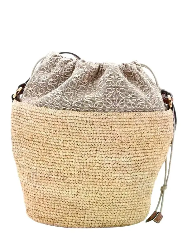 Loewe Woven Raffia And Leather Anagram Jacquard Bucket Bag - Brown