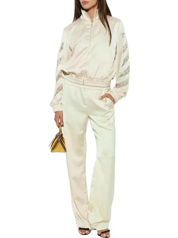 Off-White Straight-leg Satin Trousers With Lace Detail - Neutrals