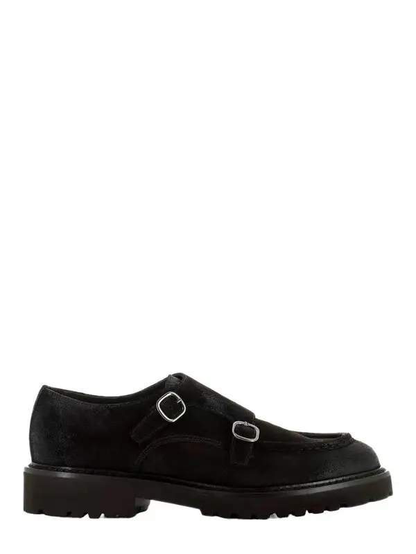 DOUCAL'S Double Buckle Apron Toe Monk Shoes - Brown