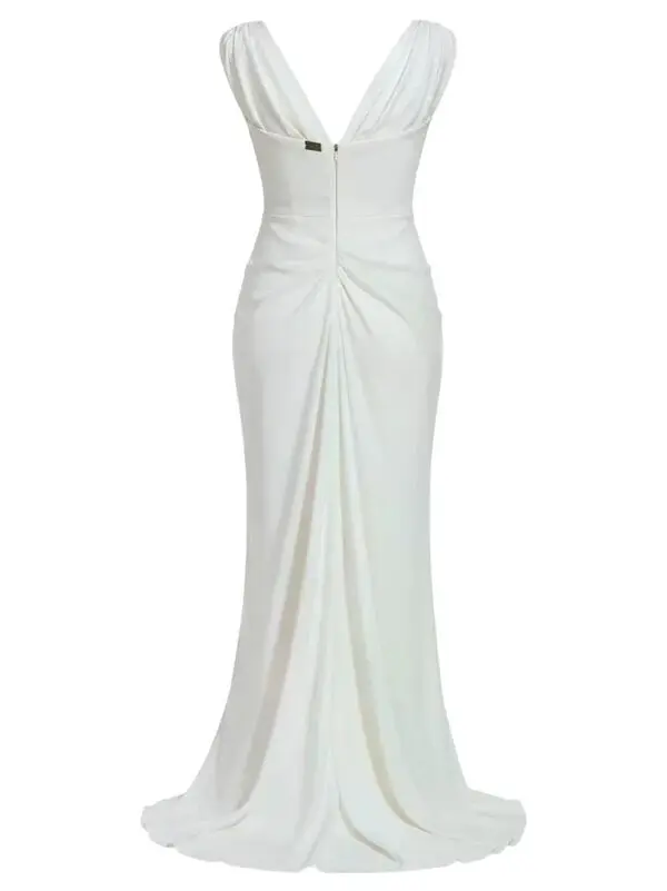 RHEA COSTA Draped Crepe Maxi Dress - White