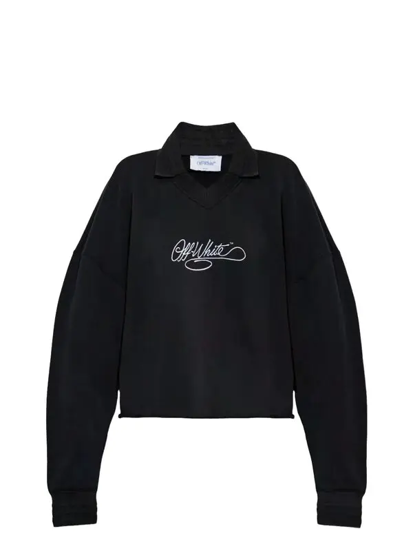 Off-White Logo Embroidered V-neck Cropped Sweatshirt - Black