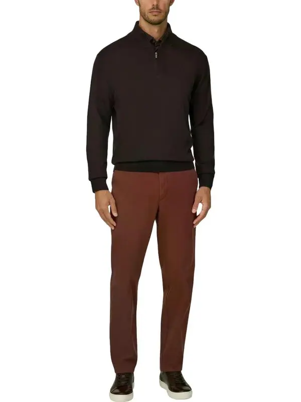 Boggi Milano Quarter-zip Jumper In Extra Fine Merino Wool - Brown