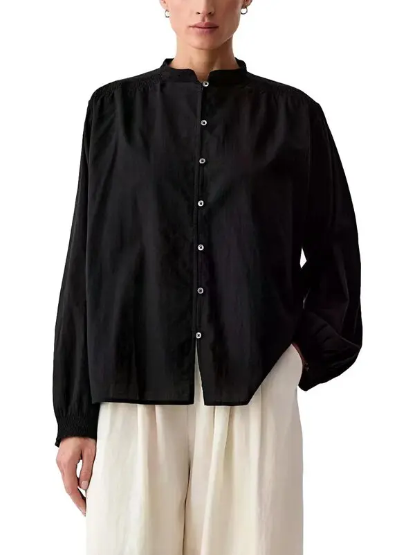 Marc O'polo Smocked Detail Band Collar Blouse - Black