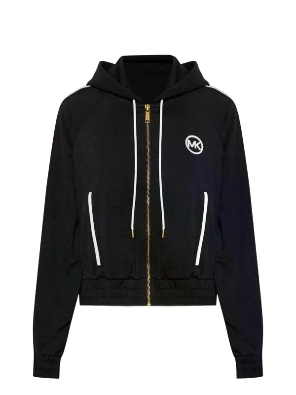 Michael Kors Logo Embroidered Zip-up Hoodie - Black