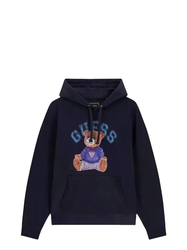 Guess Logo And Teddy Bear Graphic Hoodie - Blue