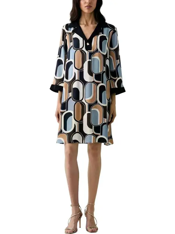 Joseph Ribkoff Geometric Print Shift Dress - Blue