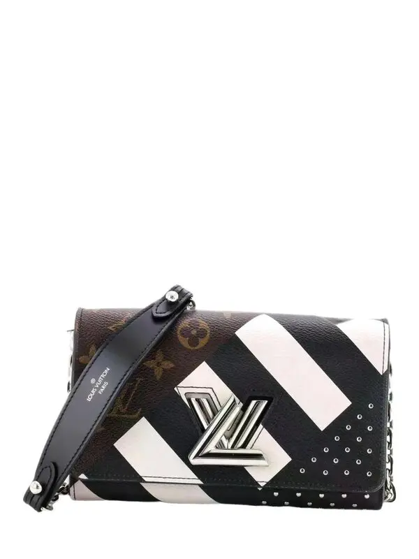LOUIS VUITTON Studded Monogram Canvas Twist Chain Wallet - Black