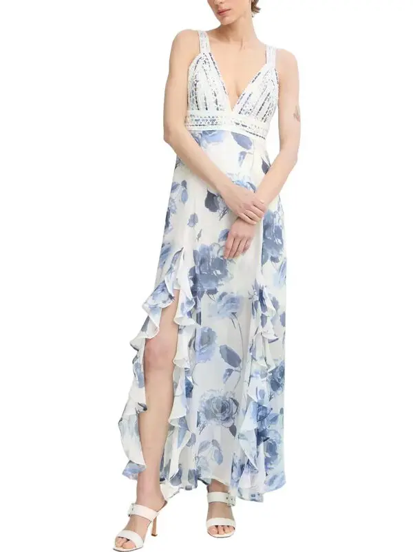 Guess Floral Print Ruffled Maxi Dress - White