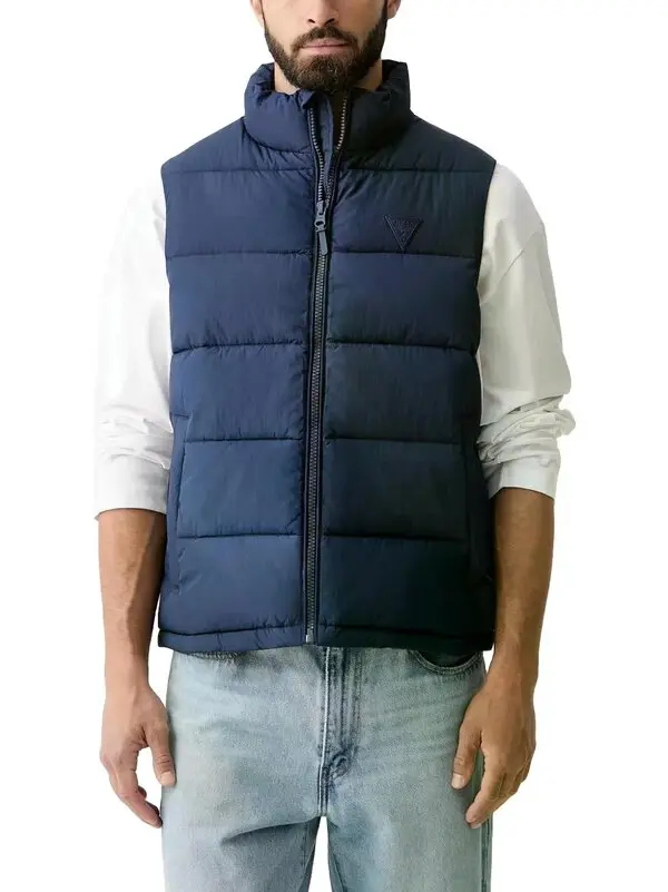 Guess Quilted Logo-patch Gilet - Blue