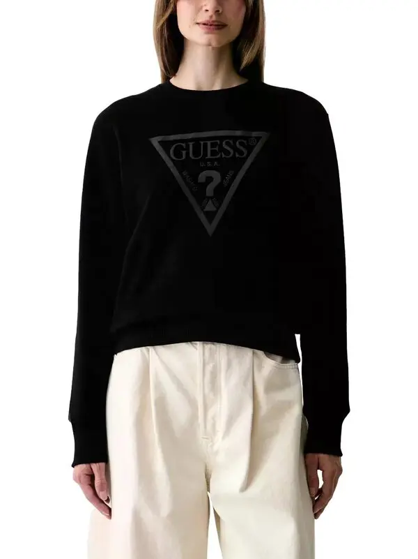 Guess Logo Print Crew Neck Sweater - Black