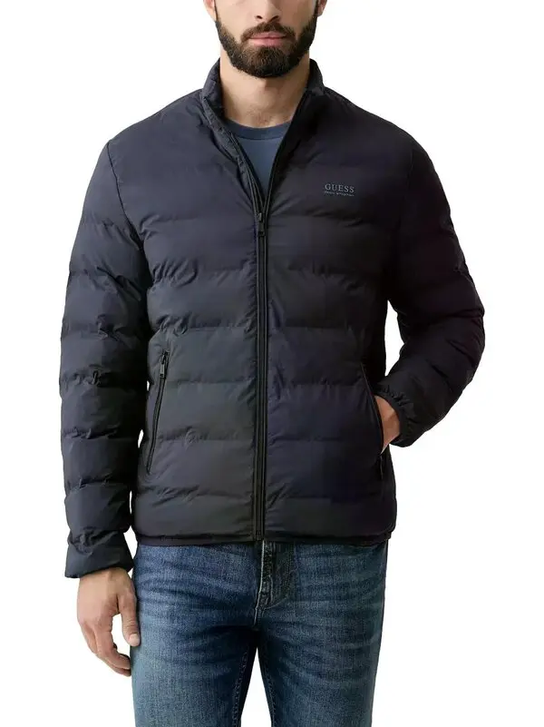 Guess Padded Logo-print Jacket - Blue