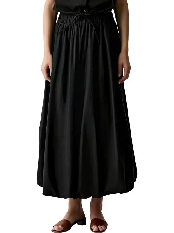 Sisley Drawstring Bubble-hem Midi Skirt - Black
