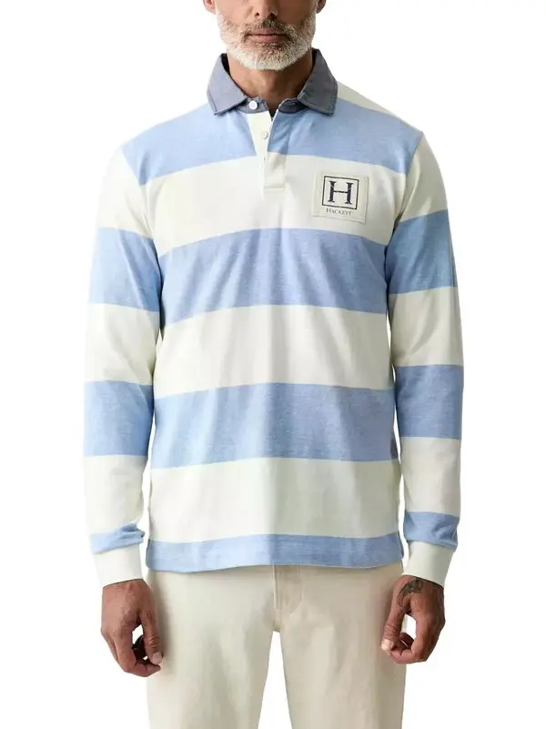 HACKETT LONDON Striped Long-sleeve Polo Shirt - Neutrals