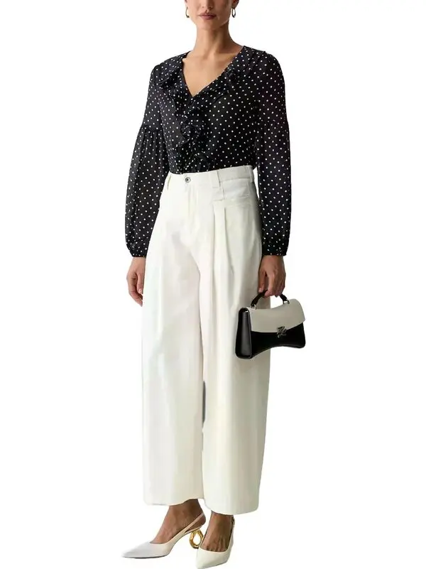 Guess Ruffled Polka-dot V-neck Blouse - Blue