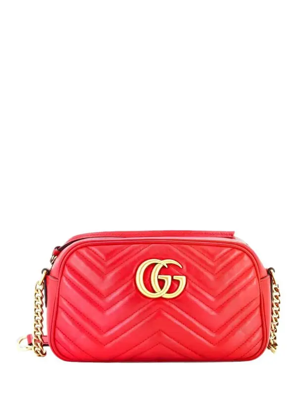 Gucci Gg Marmont Shoulder Bag Matelassé Leather Small Crossbody Bag - Red