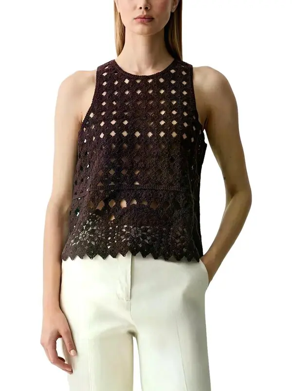Sisley Sleeveless Crochet Knit Top - Brown