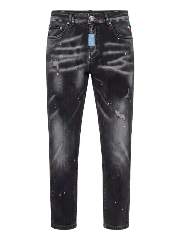 Philipp Plein Tapered Fit Jeans With Distressed Details - Grey