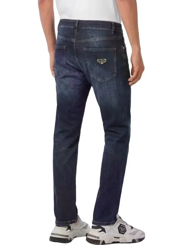 Philipp Plein Tapered Fit Jeans With Paint Splatter - Blue